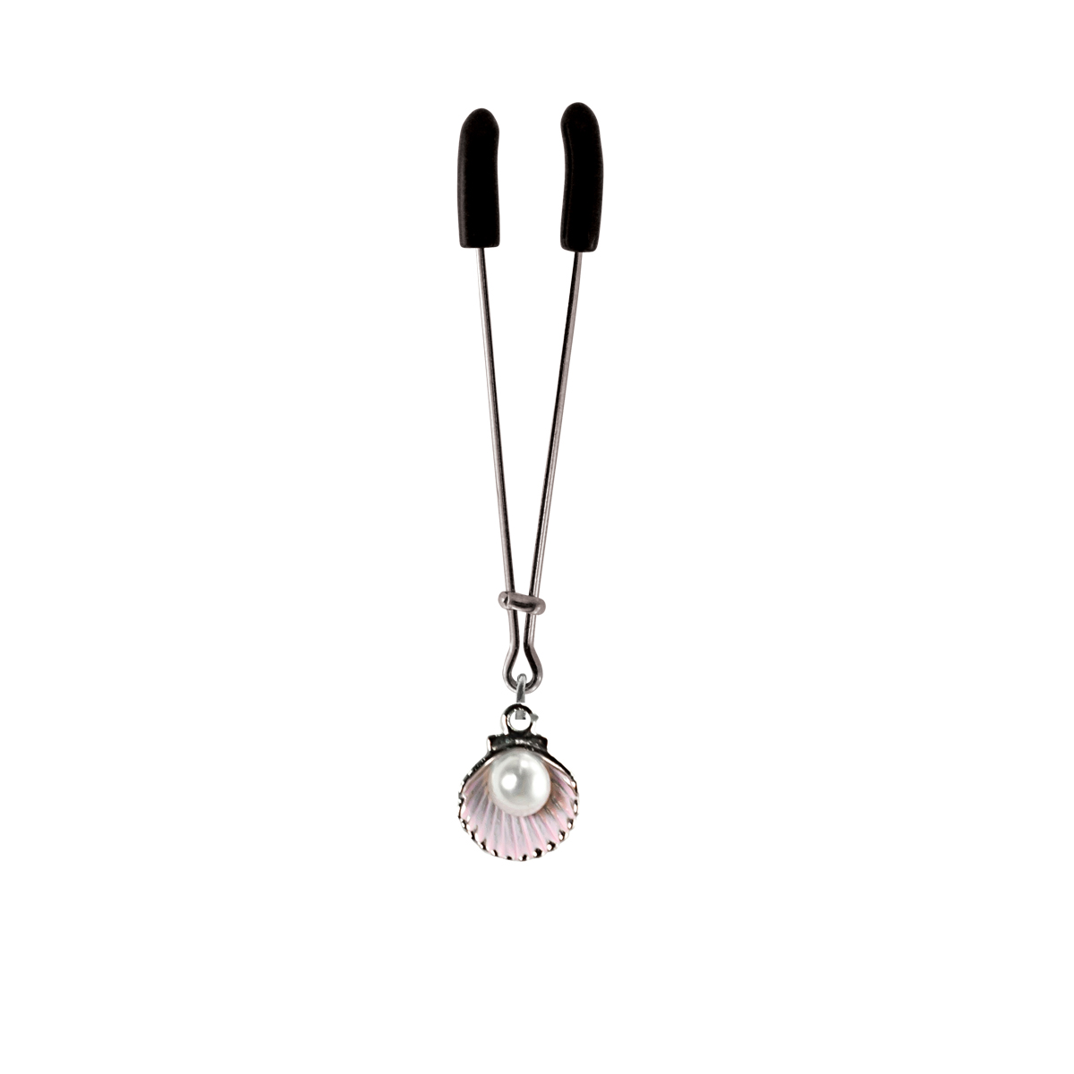 Pearl in Clamshell Charm with Pink Accents on Chrome Tweezer Style Clit ...