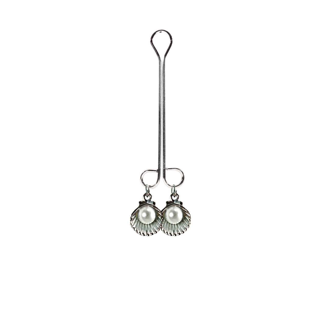 Pearl in Clamshell Charms on Double Loop "Cleopatra" Clit Clamp | MooLuxe